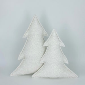 White Dark Green Boucle Pine Christmas Tree Cushion Festive Decor Xmas ...