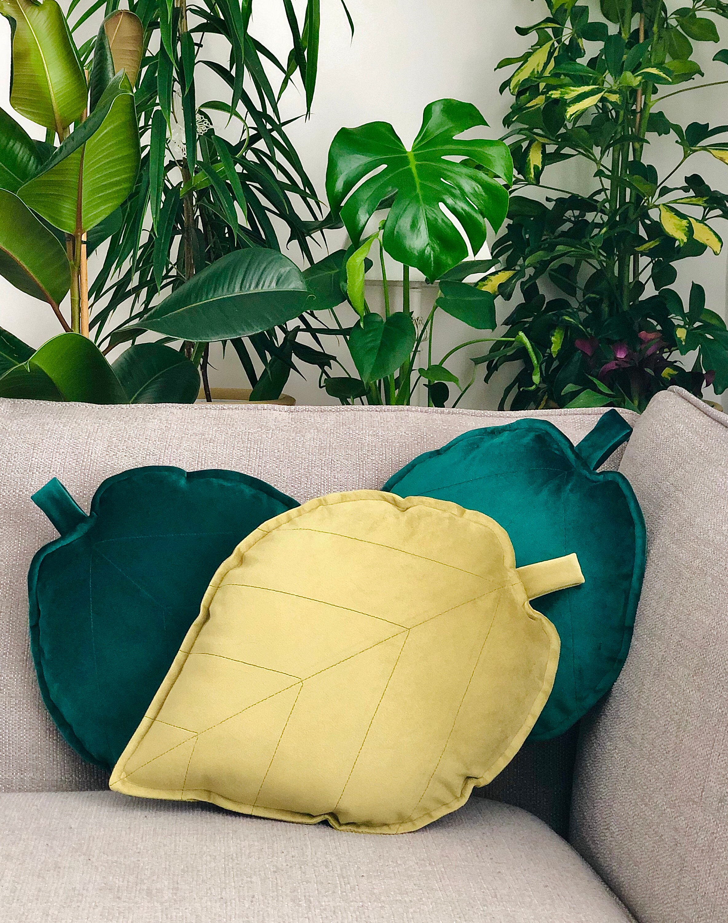 Velvet Leaf Shaped Cushion Green Leaf Pillow Decorative | Etsy