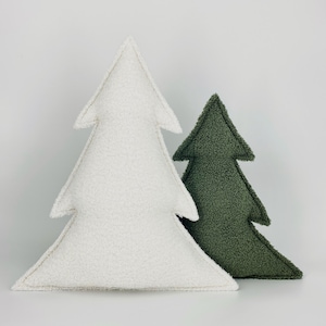 White Dark Green Boucle Pine Christmas Tree Cushion Festive Decor Xmas ...