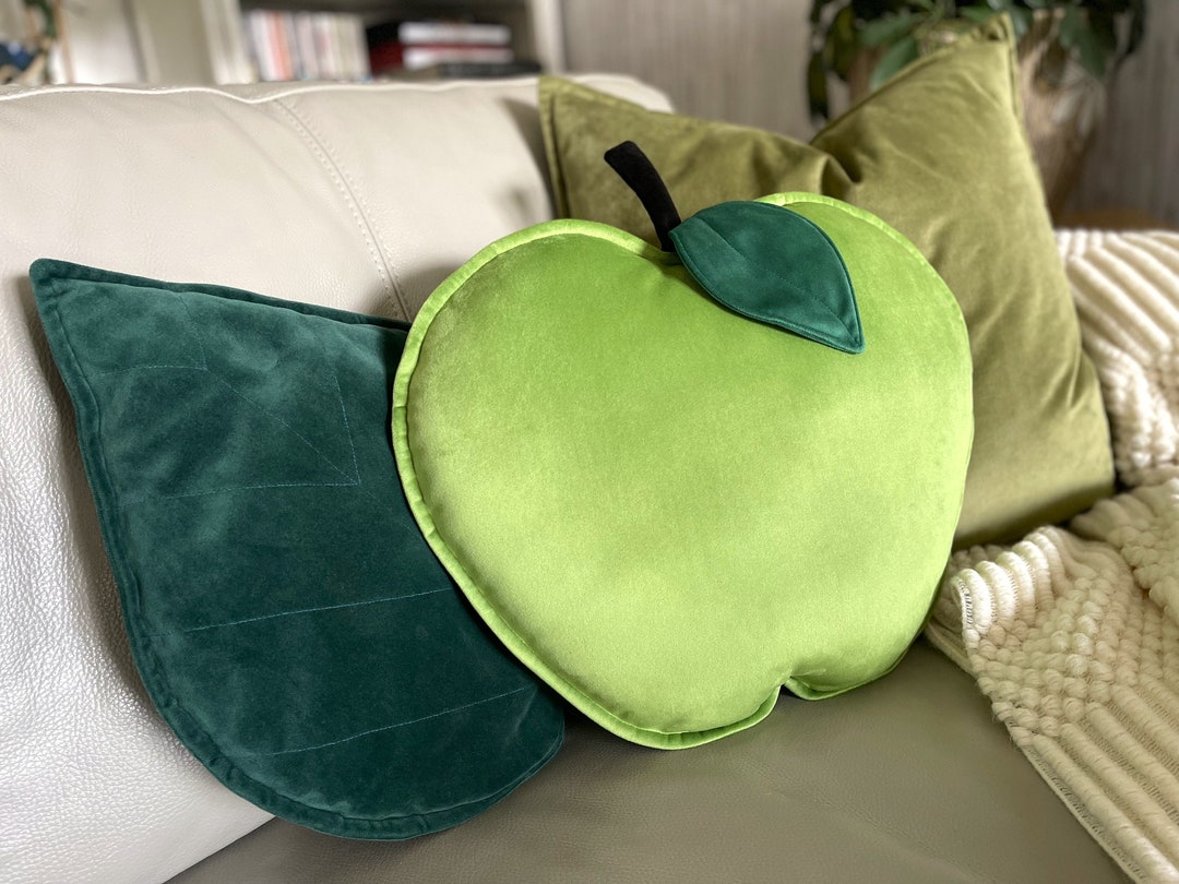 Green Velvet Apple Pillow: Summer Decor, Kids Nursery Gift - Etsy
