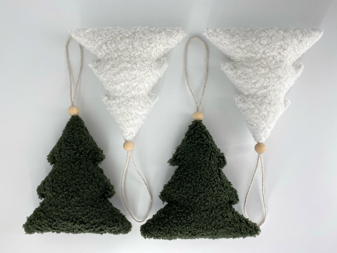 White Dark Green Boucle Fabric Hanging Christmas Tree Decoration ...