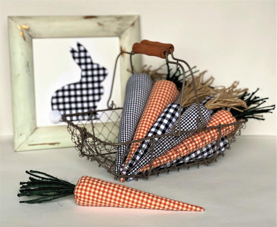 Set of 3 Easter Buffalo Check Carrots, Easter Basket Filler, Farmhouse ...