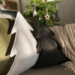 White Dark Green Boucle Pine Christmas Tree Cushion Festive Decor Xmas ...