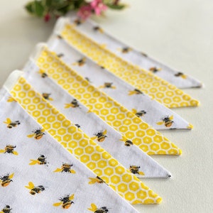Bee Happy, Bee Honey Themed Fabric Bunting, 7 Flags Yellow Double Sided ...