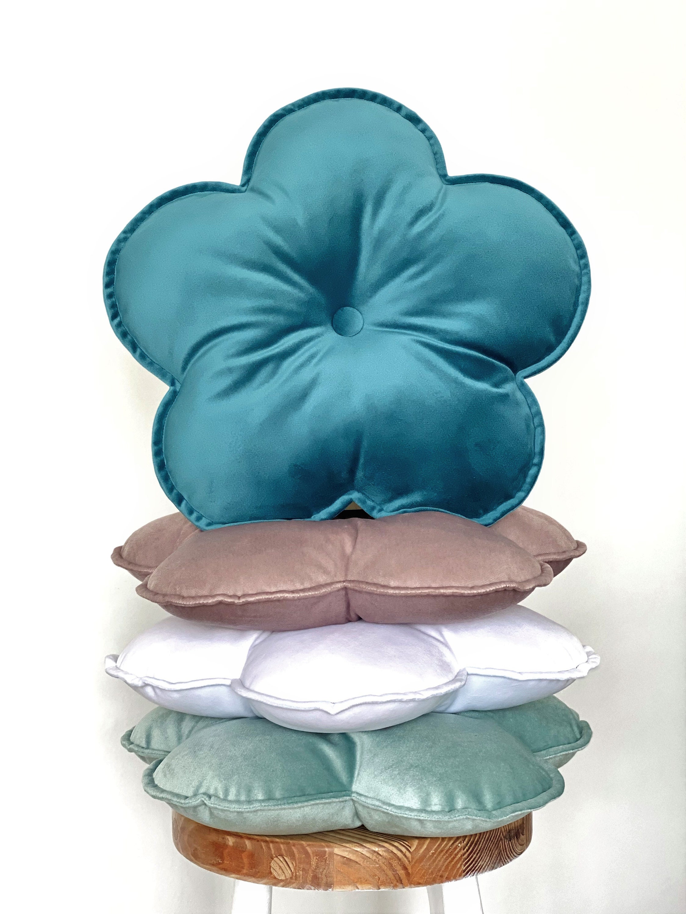 Teal Blue Velvet Flower Pillow, Decorative Nursery Cushion - Etsy