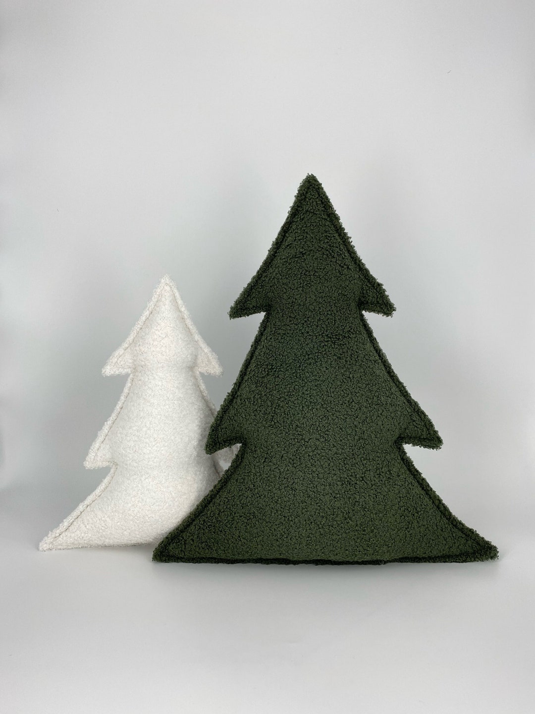 White Dark Green Boucle Pine Christmas Tree Cushion Festive Decor Xmas ...