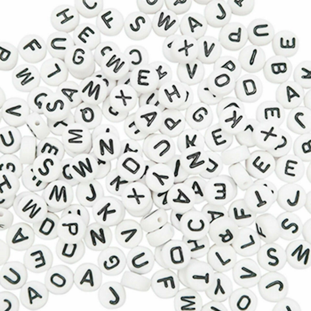 100 Letters A-Z Single & Mix Alphabet White Round 7mm Acrylic Spacer ...