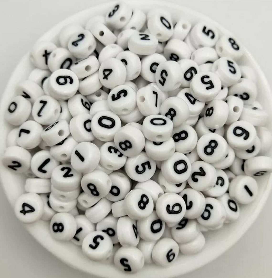 100 Psc Number Beads Flat Round in White and Black Spacers | Etsy