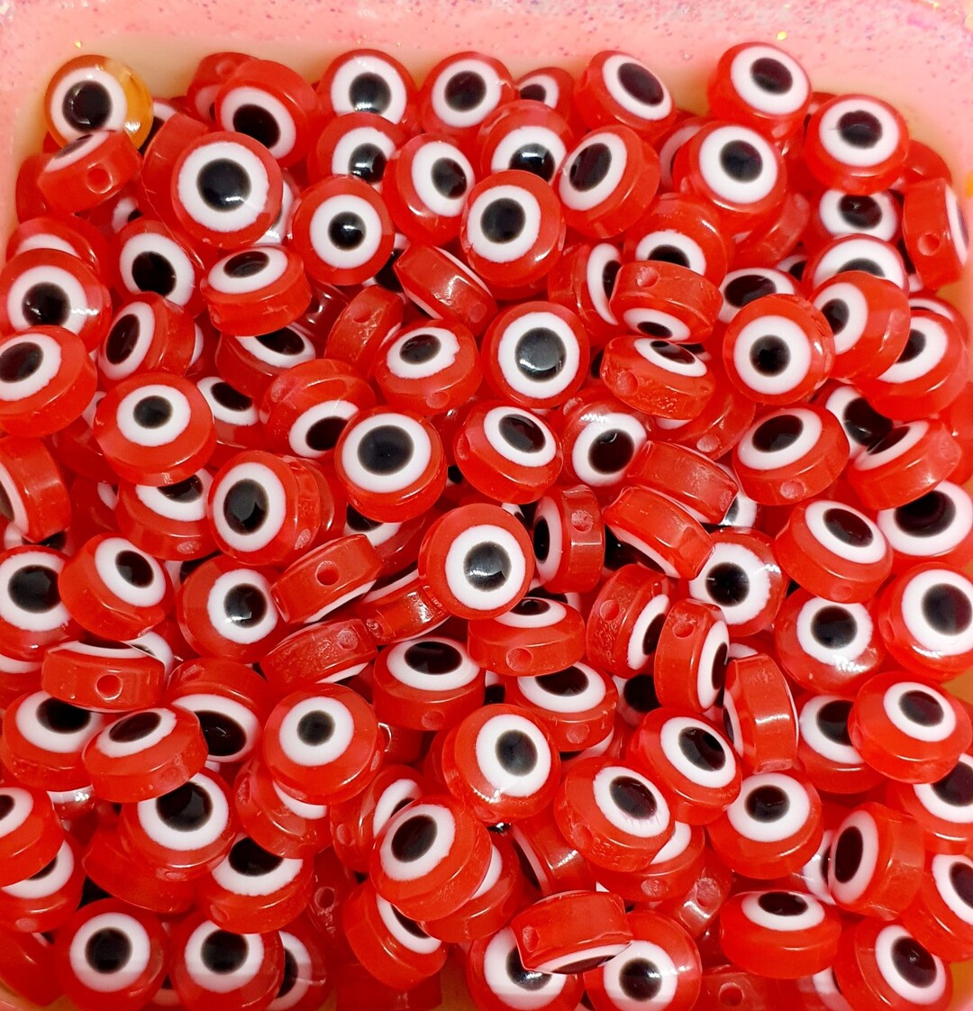 100 Resin Evil Eye Bead , 8mm Jewellery Making ,flat Beads Acrylic ...
