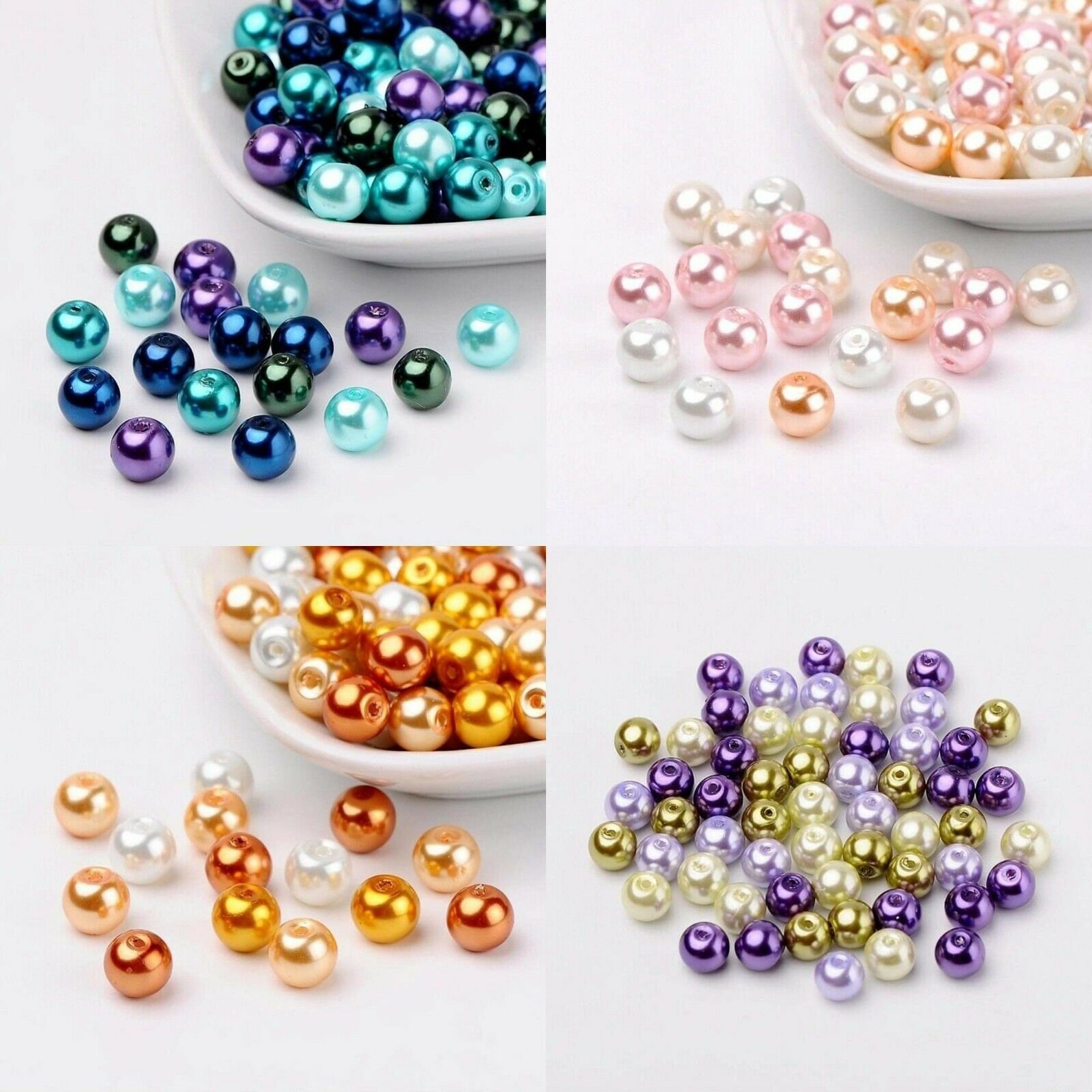 100 Glass Pearl Beads Mix 8mm Jewellery Making Crafts Mixed Pearl Beads ...