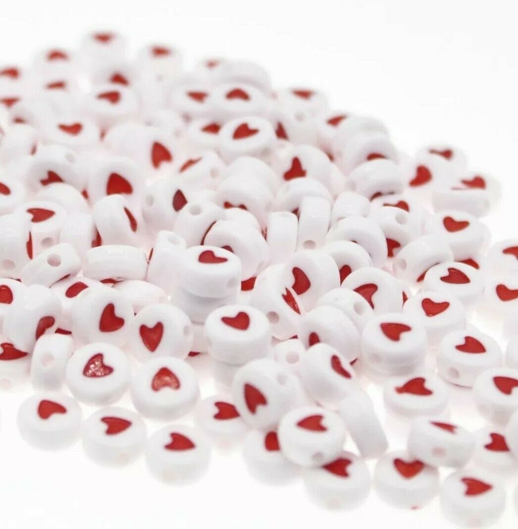 Heart Beads Acrylic Heart Beads Red and White Heart Beads | Etsy