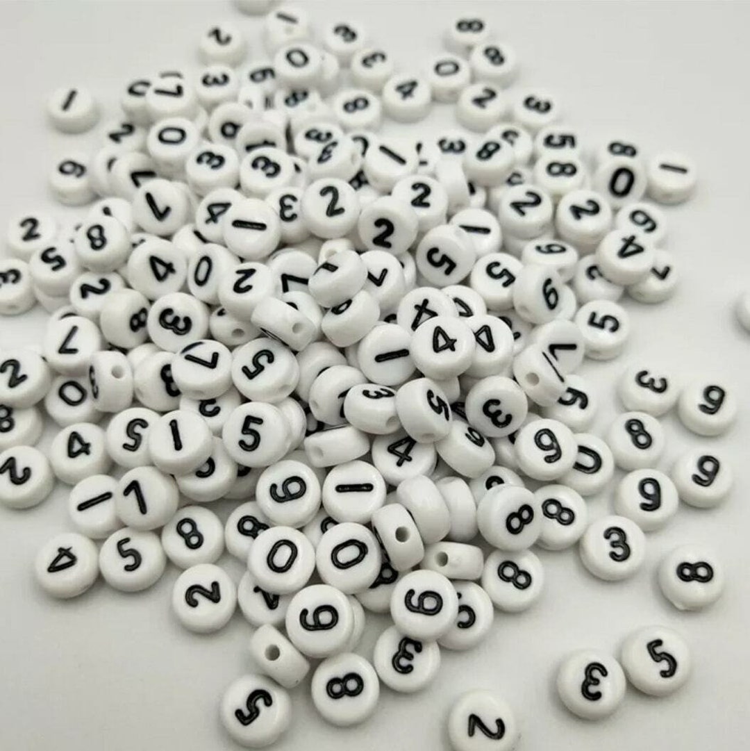 100 Psc Number Beads, Flat, Round in White and Black Spacers, 7mm,mixed ...
