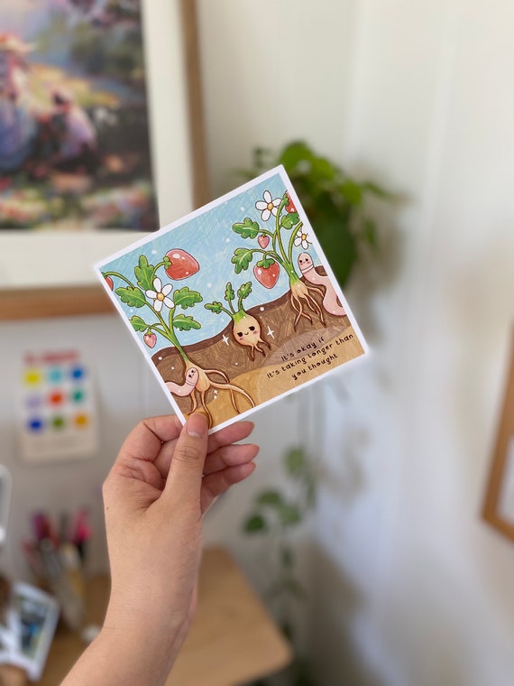 Growing at Your Own Pace Art Print // Kawaii Plant Art Print - Etsy