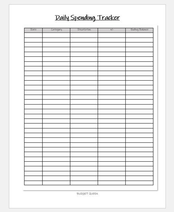 Daily Spending Tracker PRINTABLE Finance Budget Sheets Etsy