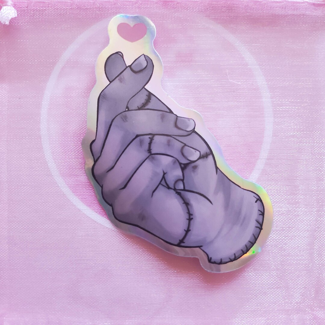 Wednesday THING Finger Heart 3 Inch Holographic Shiny Glossy Sticker ...