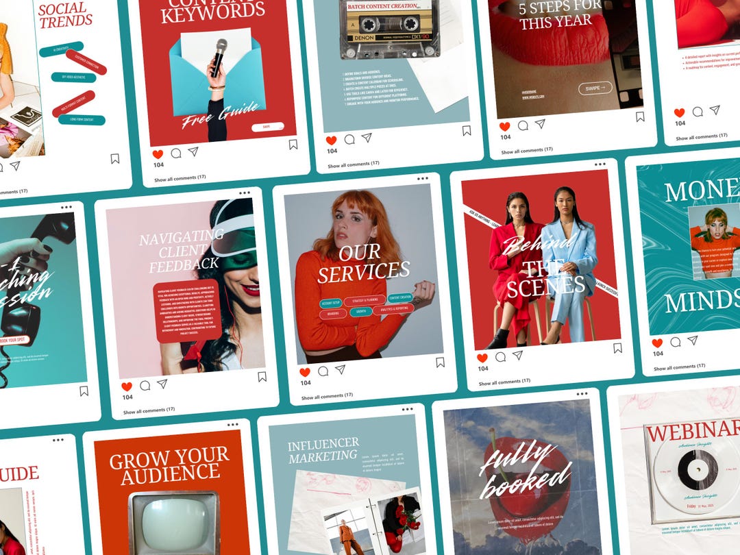 Bold Red Instagram Post Templates: Social Media Manager Canva Designs ...