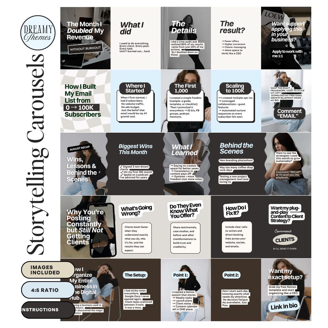Storytelling Instagram Carousel Templates – Canva Pack for Business ...