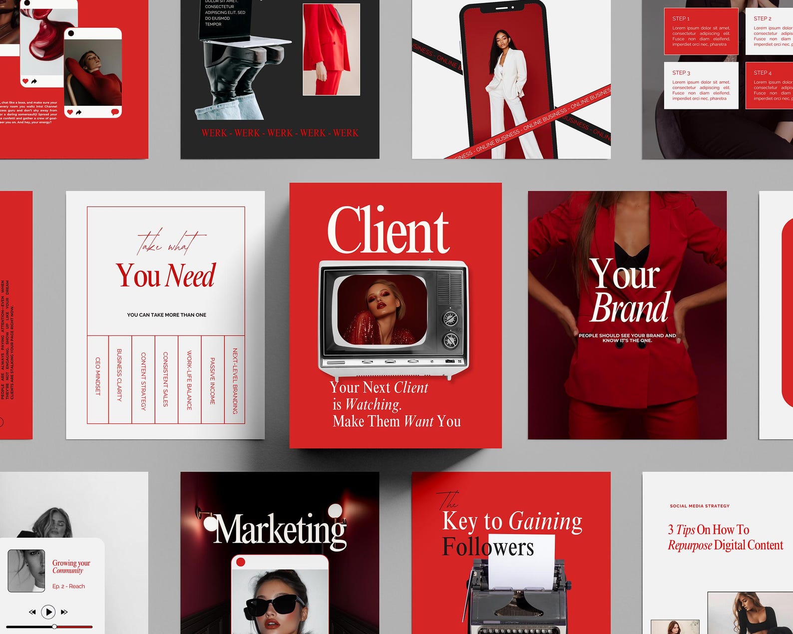 Instagram Template Bundle – Red Canva Editable Instagram Posts for ...
