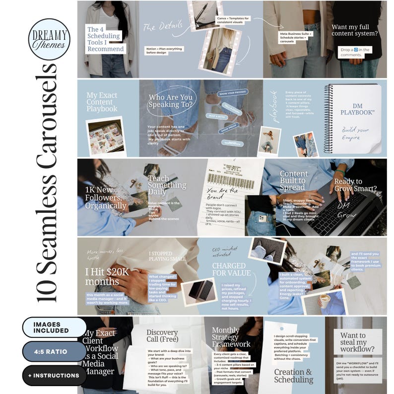 Blue Instagram Carousel Templates, Social Media Managers (canva) - Etsy