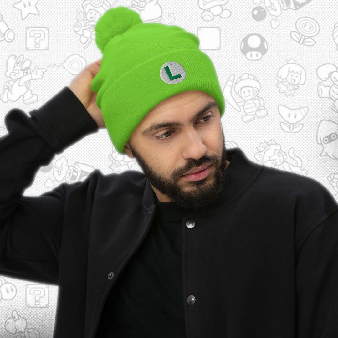 Luigi Mario Wario Waluigi L Hat Pom-pom Beanie - Etsy