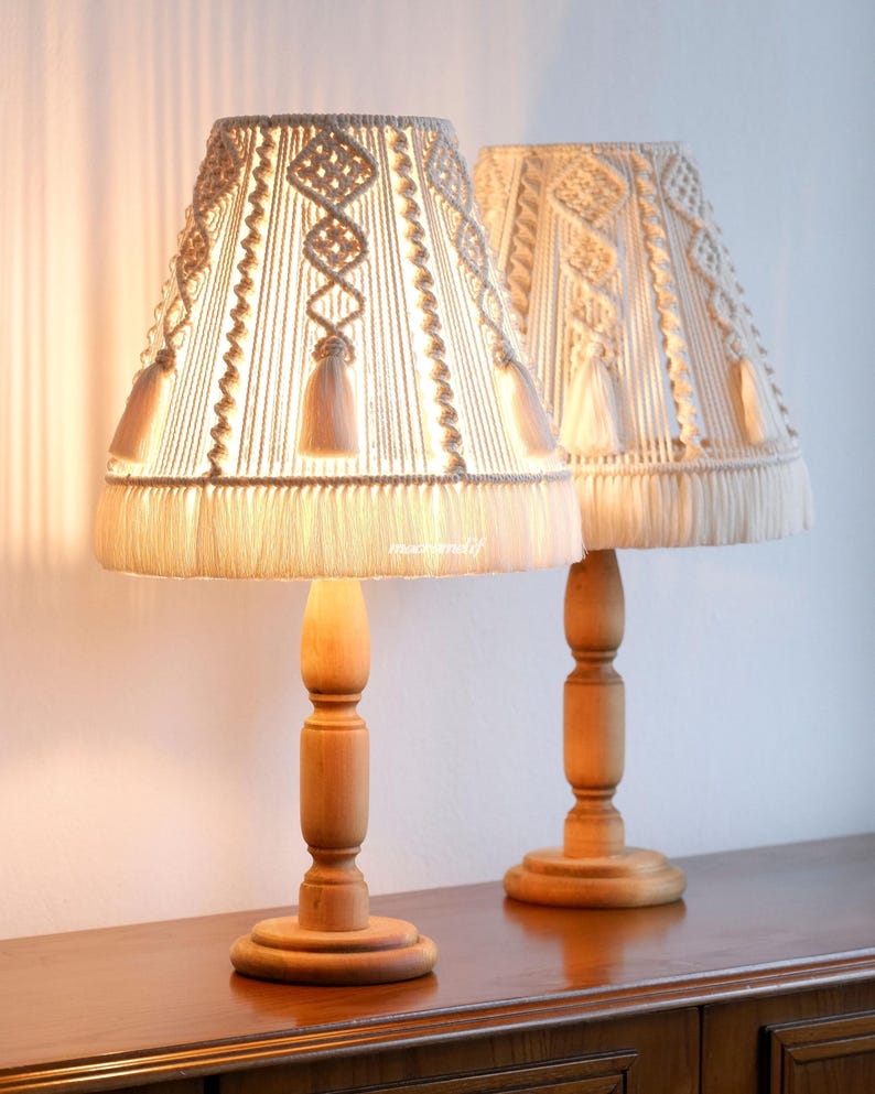 Macrame Wooden Lampshade | Macrame Table Lamp | Boho Home Decor - Etsy
