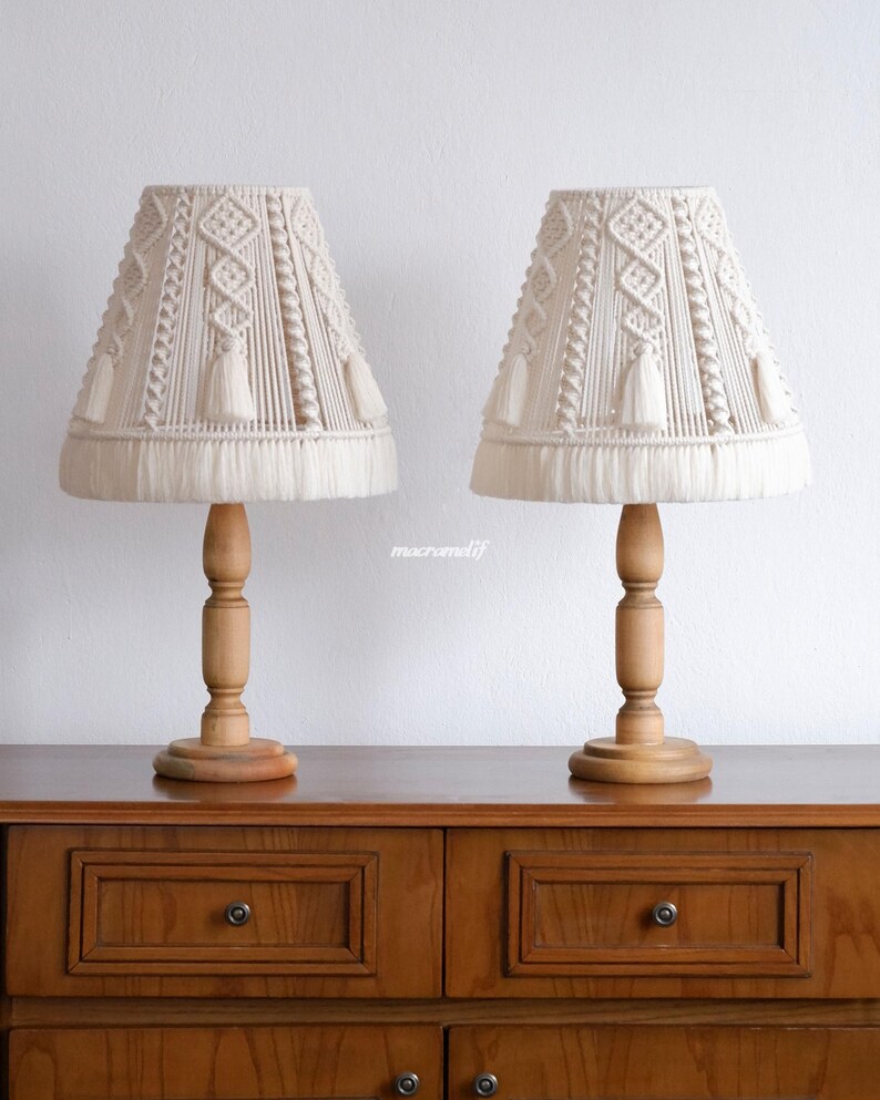 Macrame Wooden Lampshade | Macrame Table Lamp | Boho Home Decor - Etsy