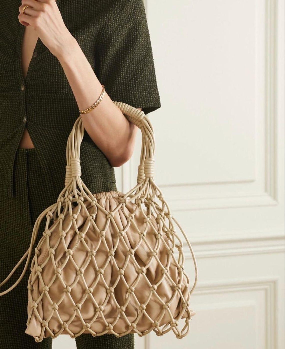 Macrame Leather Fish Net Bag | Macrame Net Bag | Macrame Luxury Bag - Etsy
