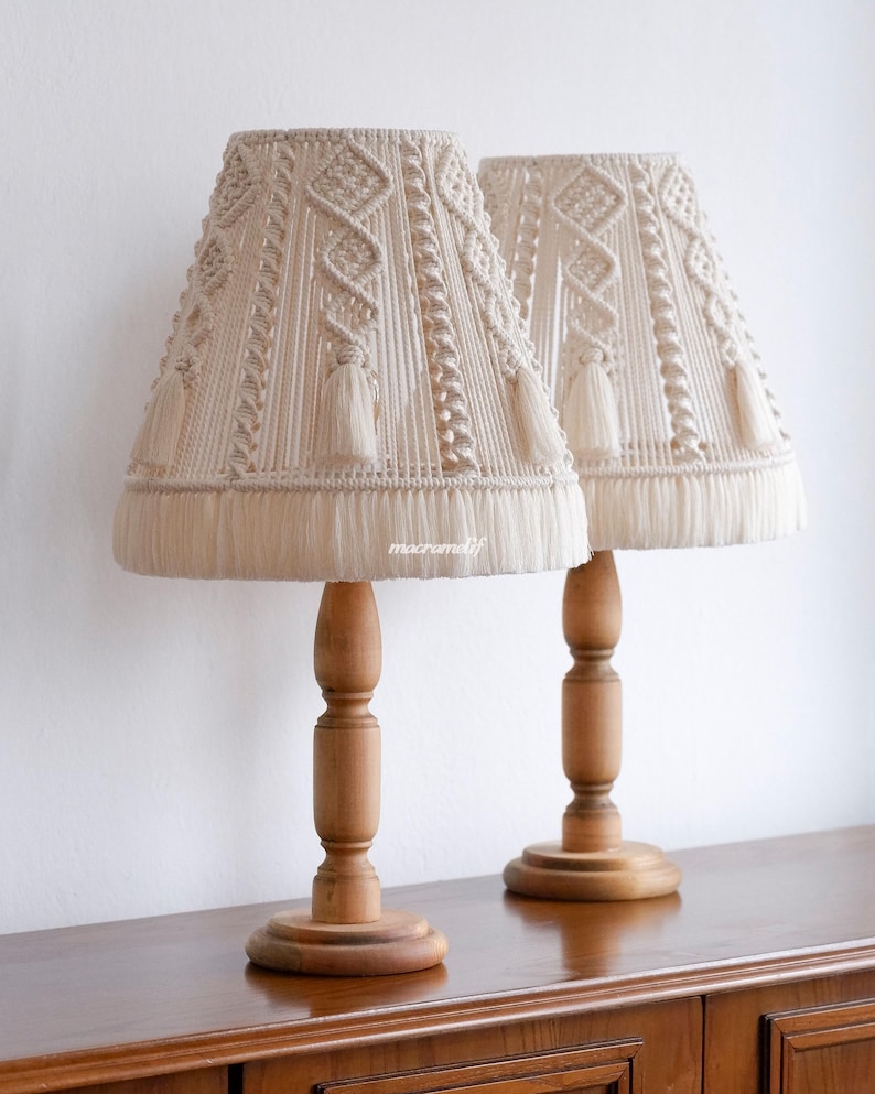 Macrame Wooden Lampshade | Macrame Table Lamp | Boho Home Decor - Etsy