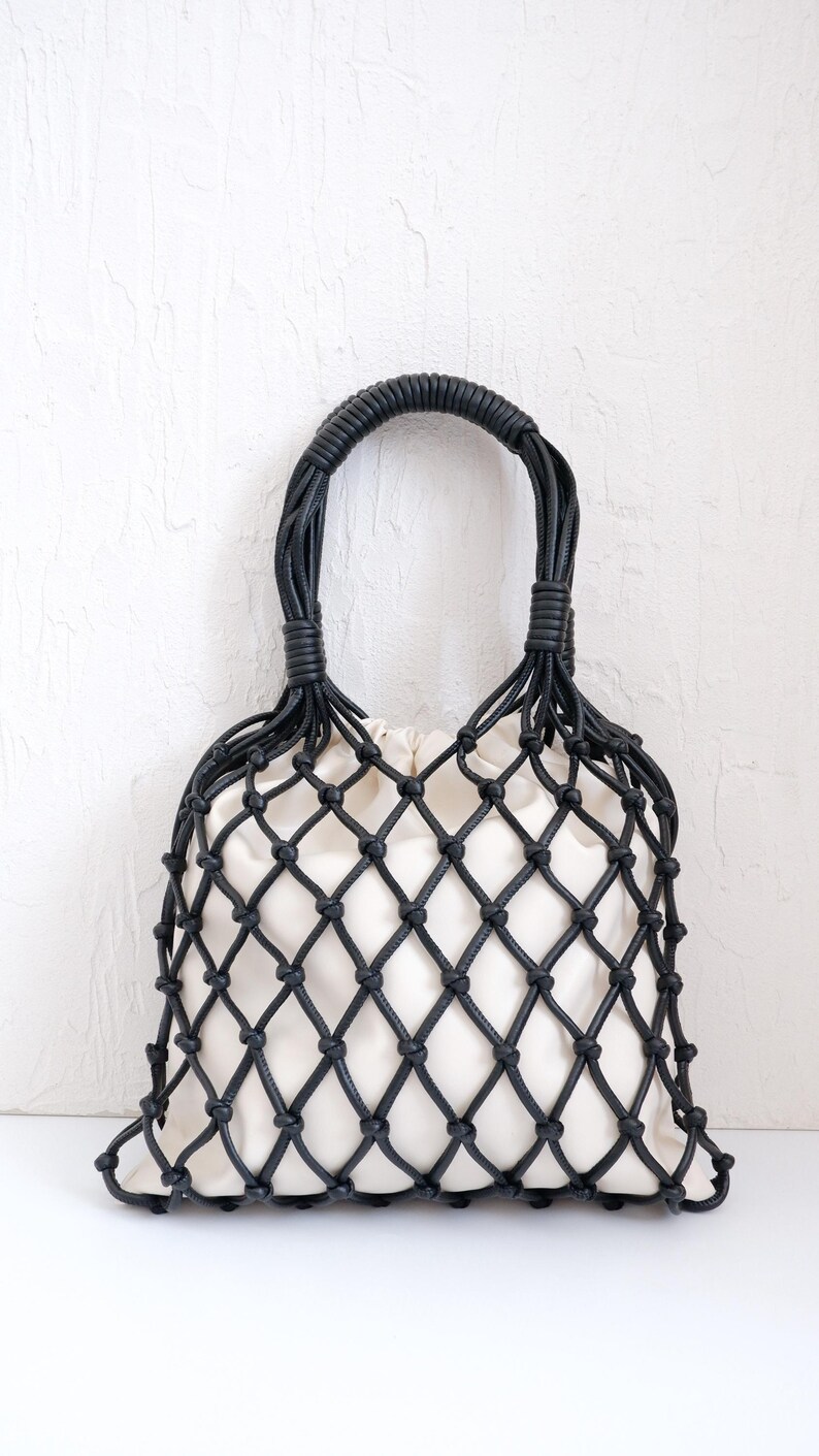 Macrame Leather Fish Net Bag | Macrame Net Bag | Macrame Luxury Bag - Etsy