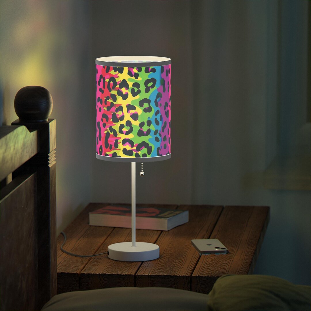 Rainbow Leopard Print Table Lamp, Bedside Light, Desk Decor, Multicolor ...