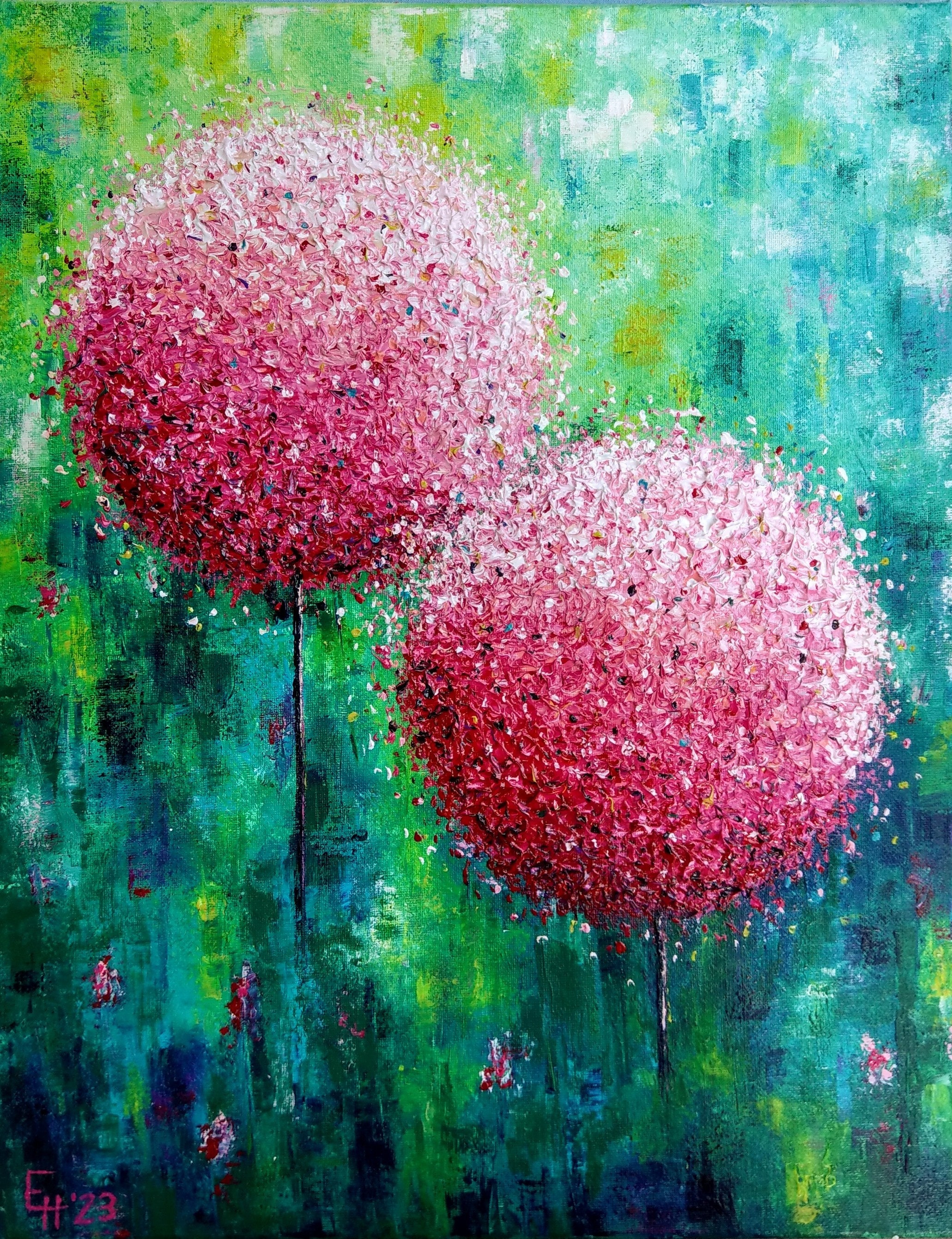 Malerei, Blumen, Abstrakt, Acryl, handgemacht, Lollipop-Painting ...