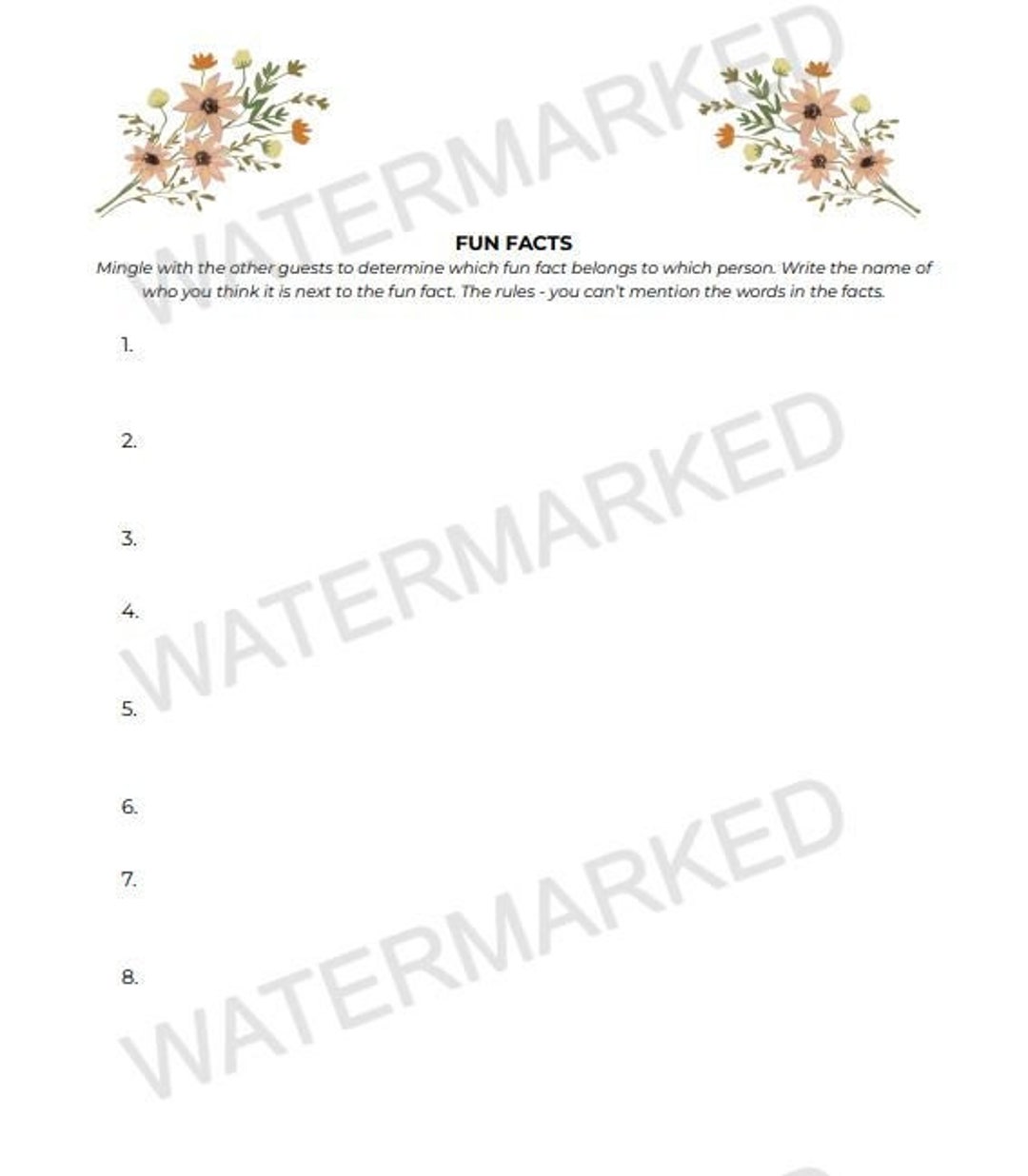 Fun Fact Ice Breaker Game Digital Template - Etsy