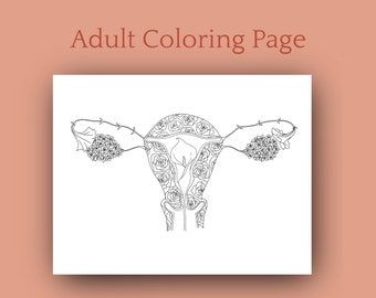 Floral Uterus Coloring Pages for Adults Ausmalbild Für Hebamme Oder ...