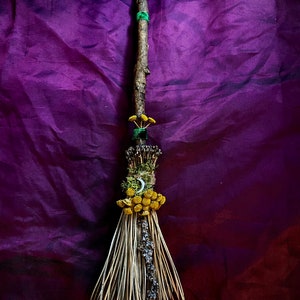 Witch Altar Besom Small Broom With Herbs, Pine Needles and Crescent ...