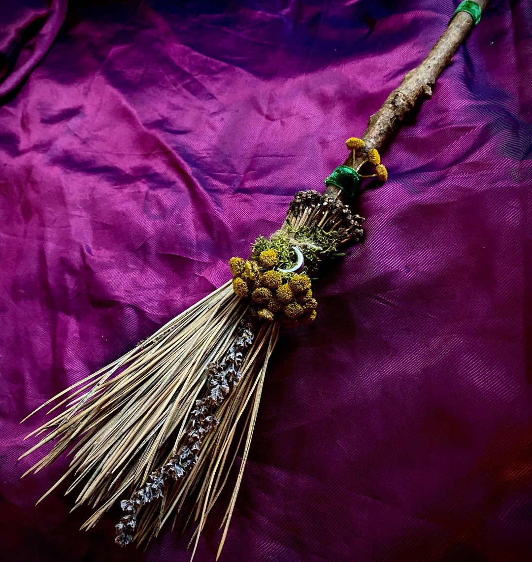Witch Altar Besom Small Broom With Herbs, Pine Needles and Crescent ...