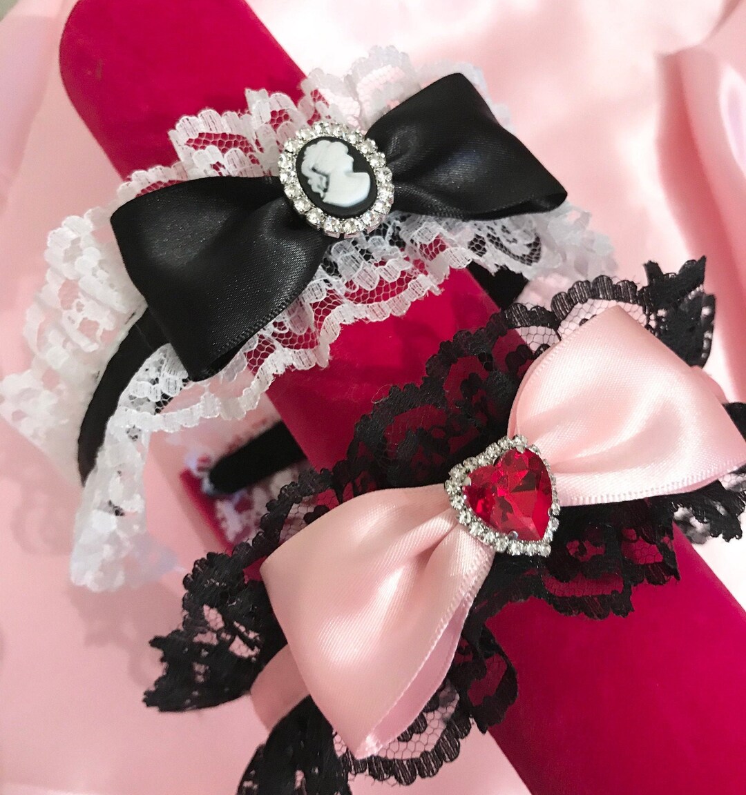 Frilly Black White Lace Hairband Headband Cameo Heart Victorian Maid ...