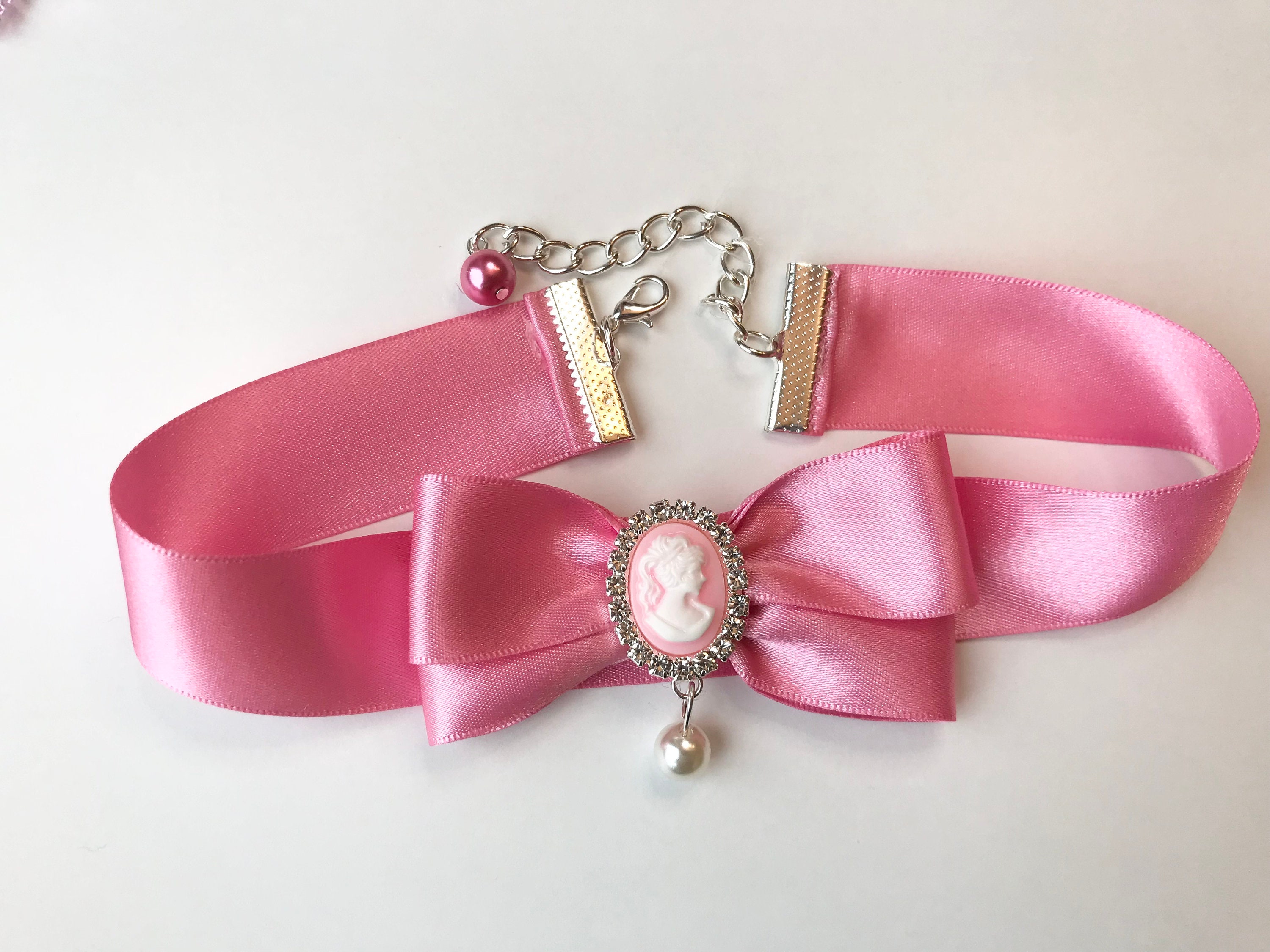 Pink Satin Bow Cameo Choker Necklace Sweet Pastel Lolita - Etsy