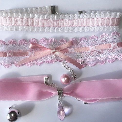Pink Bell Choker Lolita Cosplay Pastel Goth Lace Collar Emo - Etsy