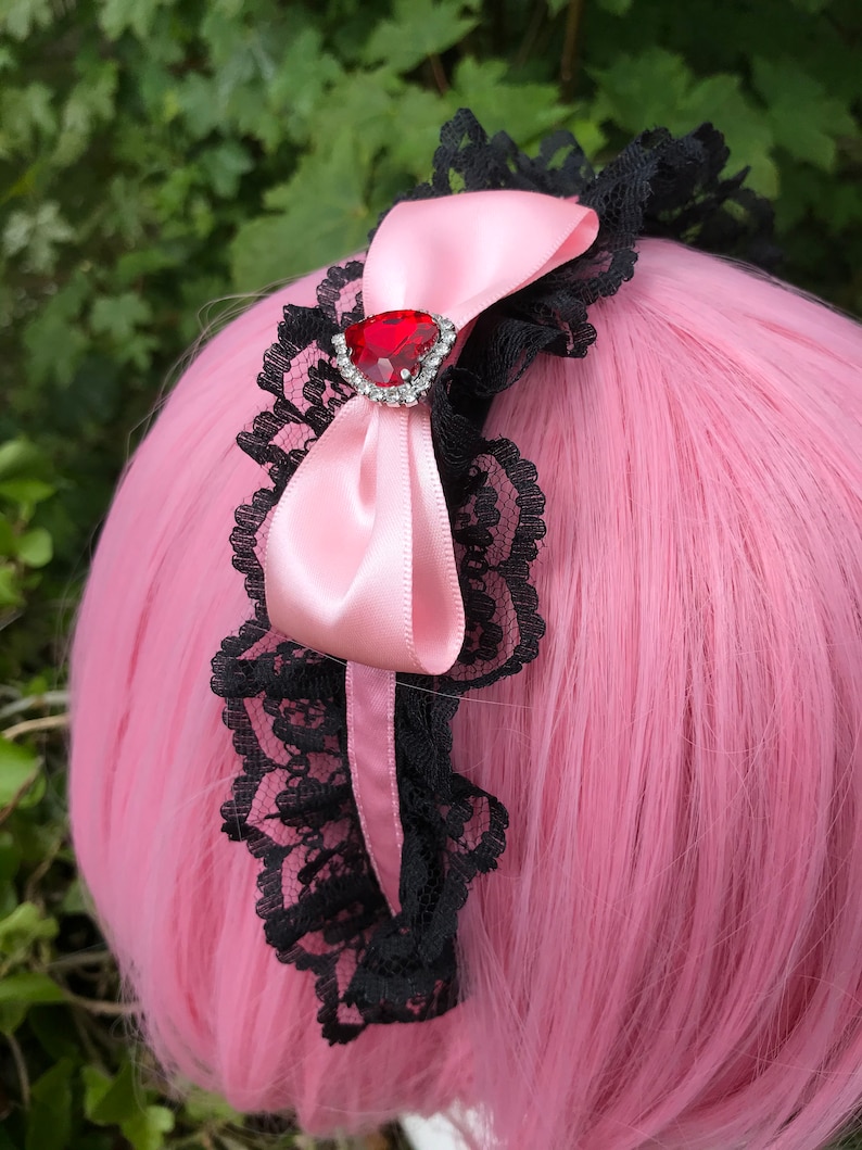 Frilly Black White Lace Hairband Headband Cameo Heart | Etsy