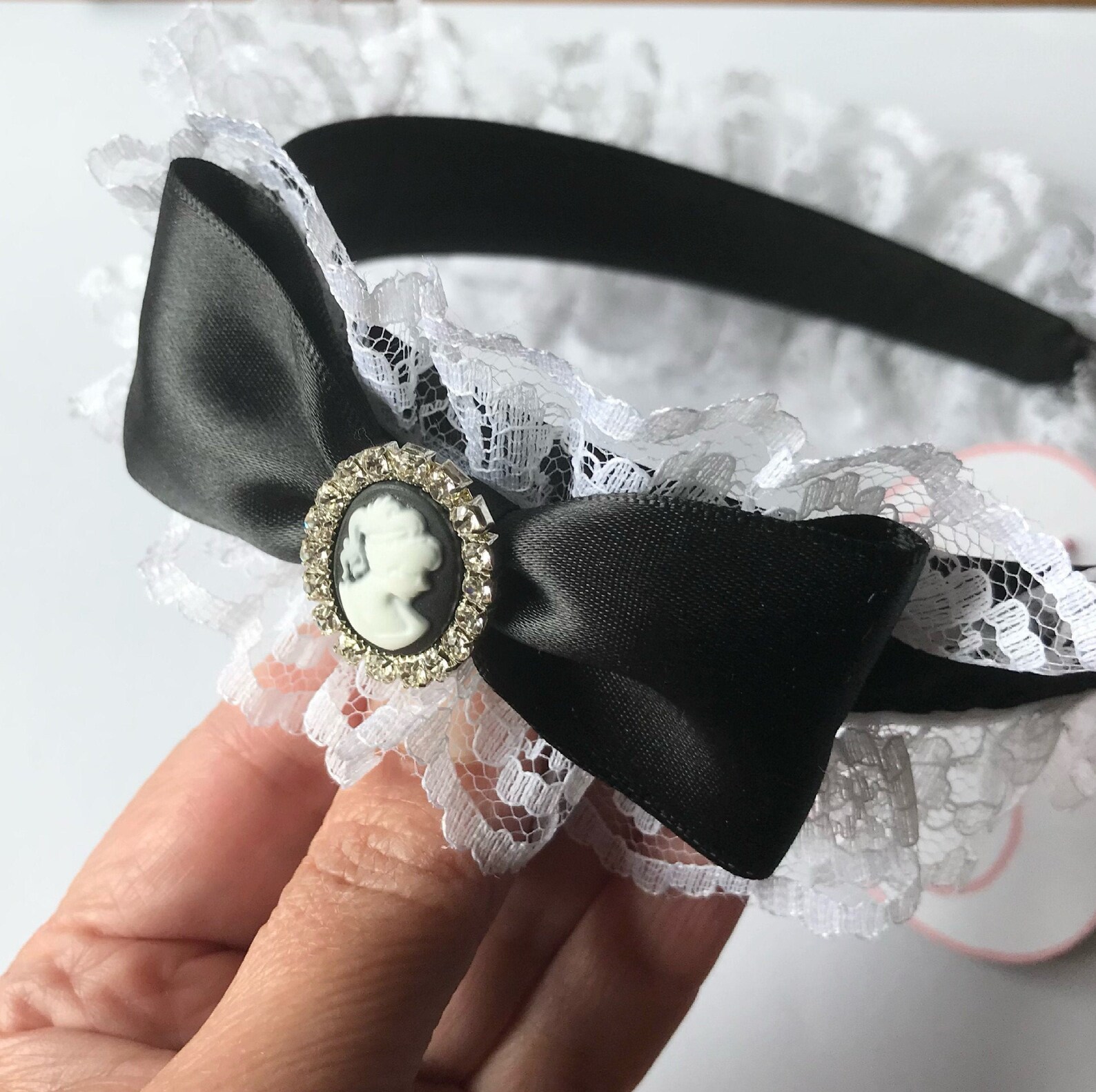 Frilly Black White Lace Hairband Headband Cameo Heart - Etsy