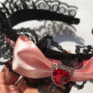 Frilly Black White Lace Hairband Headband Cameo Heart | Etsy