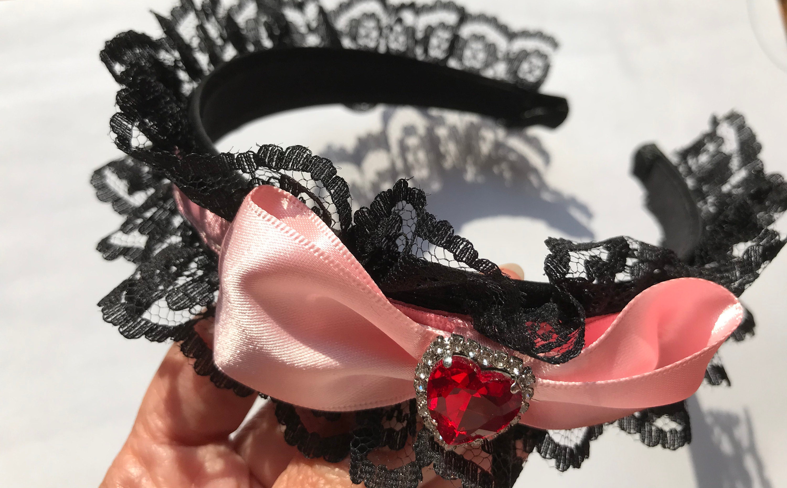 Frilly Black White Lace Hairband Headband Cameo Heart | Etsy