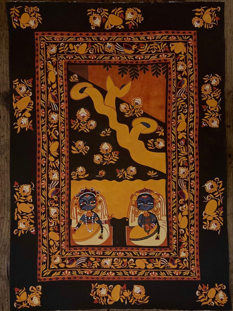 River Arunoda / Montain Mandara / Tree Devachuta / Madhubani Painting ...