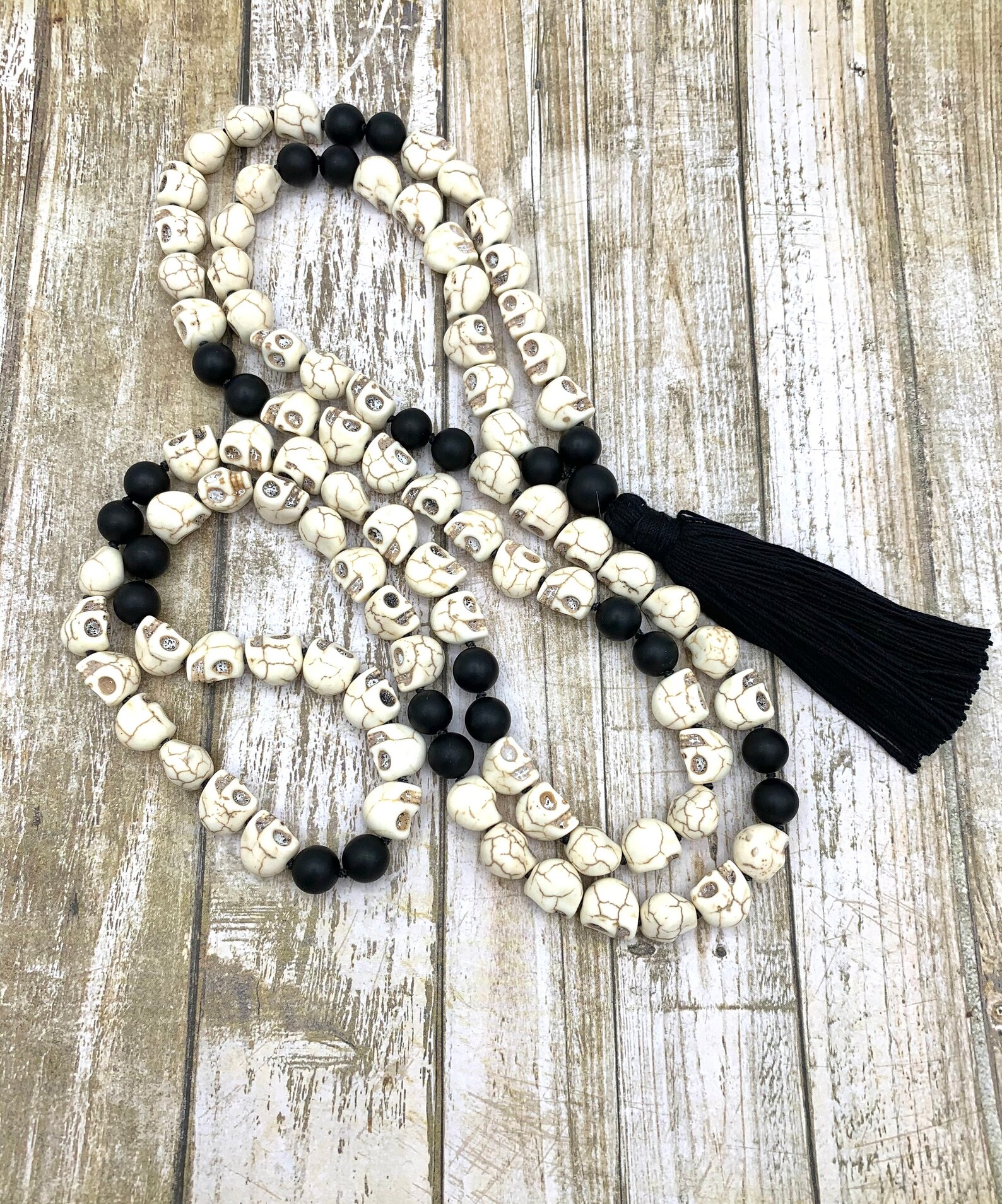 Skull Meditation Mala With Cotton Tassel, Hindu Goddess Kali Alter ...