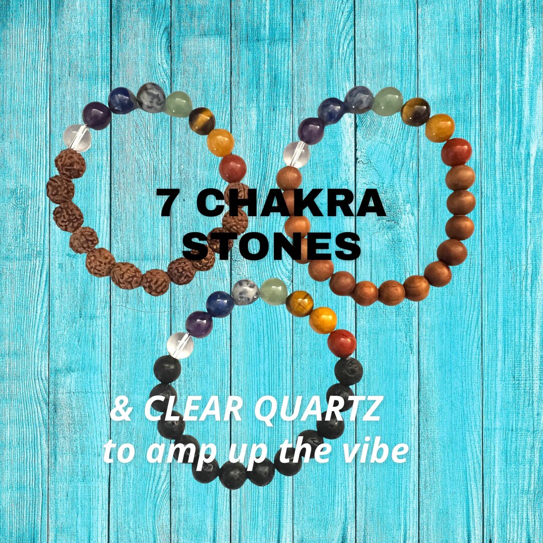 7 Chakra Natural Stone Stretch Bracelet, Rudraksha Seed and 7 Chakra ...
