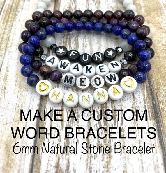 Custom Word Bracelet Personalized Word Bracelet 6mm Natural | Etsy