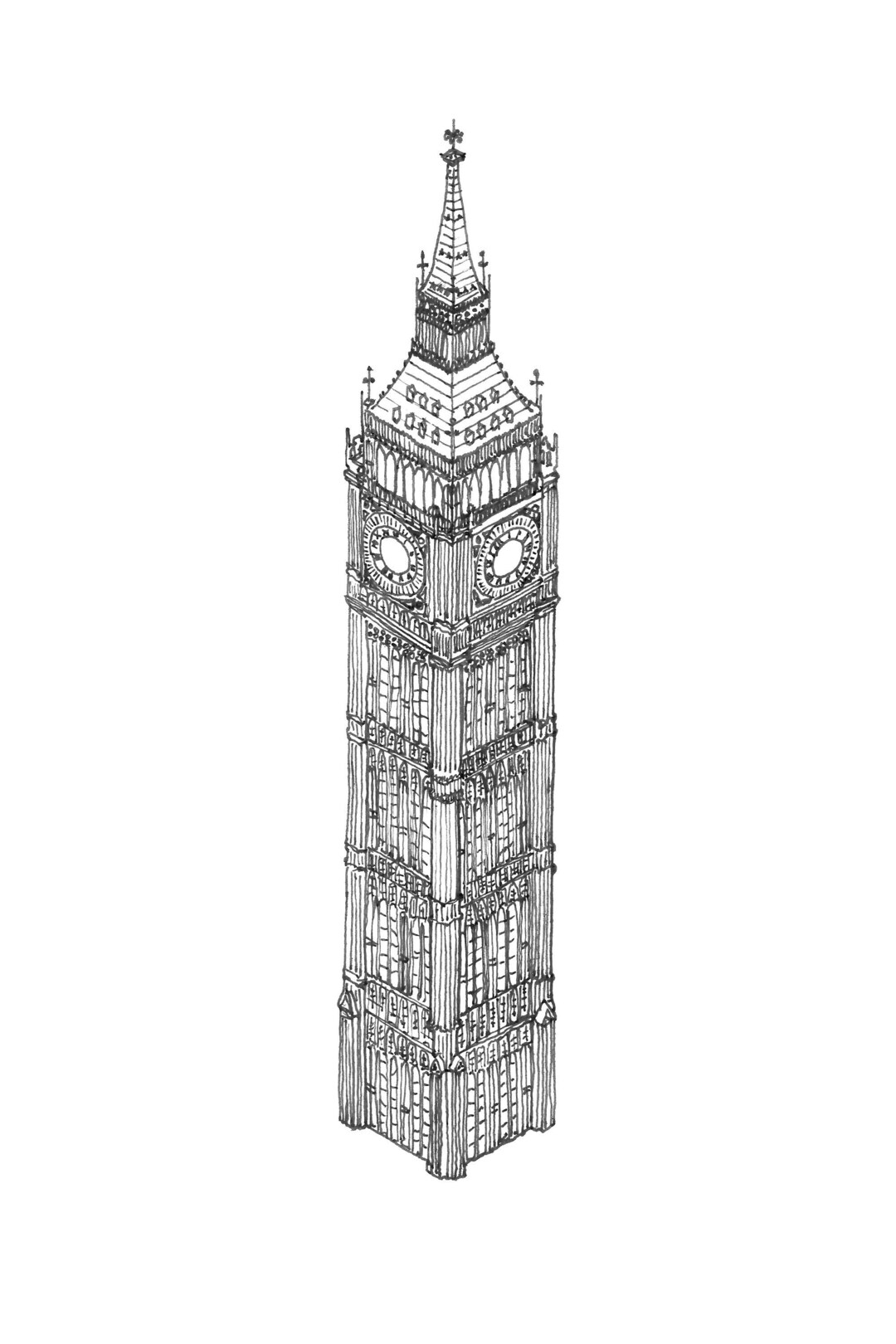Isometric Hand Drawn Poster Print - Big Ben - Etsy