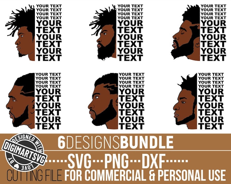 6x Afro Man Svg Bundle, Half Face Svg, Dreadlocks Svg, Beard Svg, Black ...