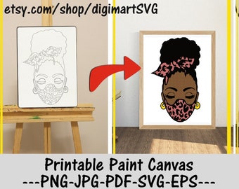 Melanin Printable Paint Canvas Coloring Pages Paint With A - Etsy