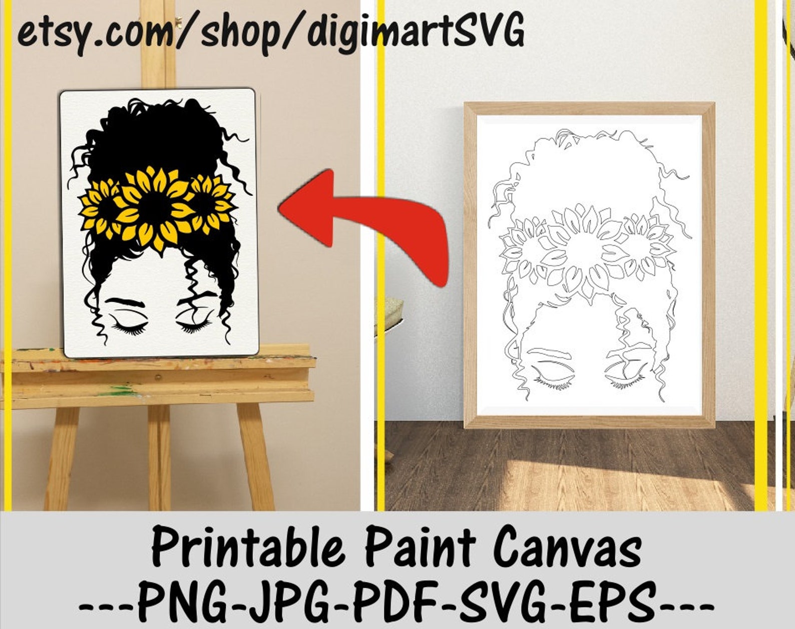 Messy Bun Printable Paint Canvas, Curly Hair Png, Coloring Pages, Paint ...